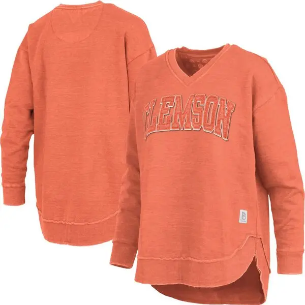 PRESSBOX Clemson Tigers Westin Poncho V-neck Pullover Sweatshirt - Orange