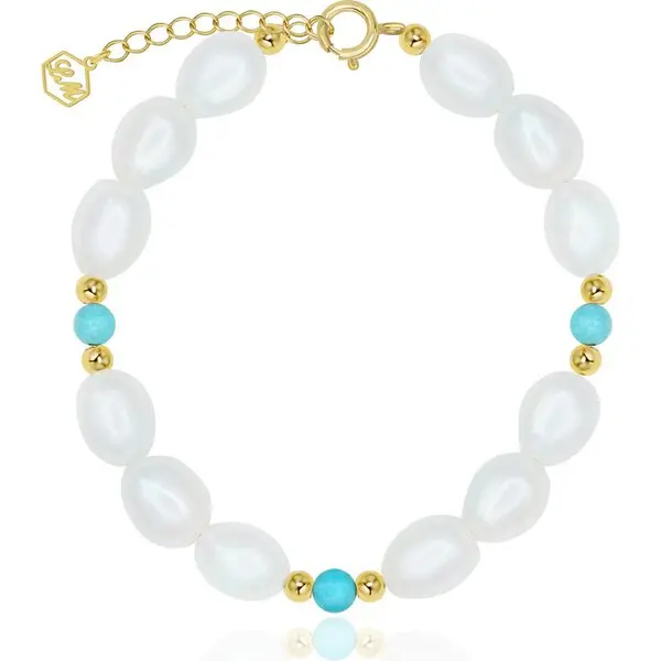 LA MENO Freshwater Pearl And Turquoise Bracelet - White
