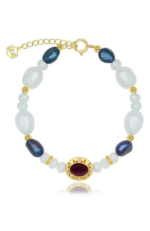 LA MENO Galaxy Freshwater Pearl Bracelet - White /purple