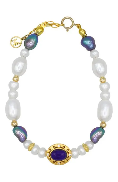 LA MENO Galaxy Freshwater Pearl Bracelet - White /purple