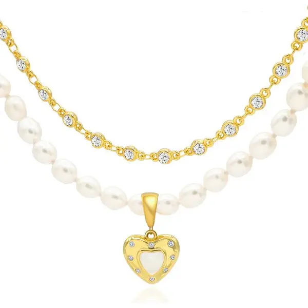LA MENO Lolita Two-strand Freshwater Pearl Pendant Necklace - Gold /white