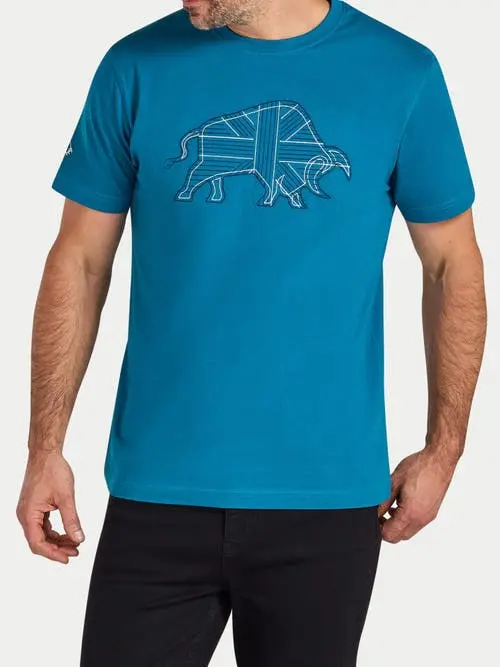 RAGING BULL Stitch Embroidery Bull T-shirt - Teal