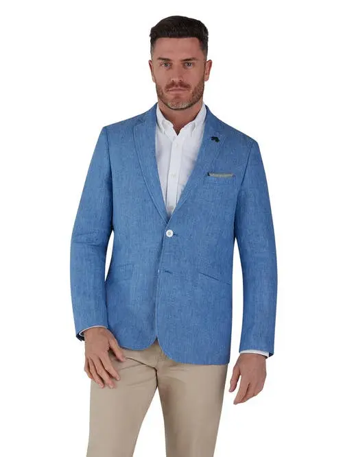 RAGING BULL Linen Blazer - Mid Blue