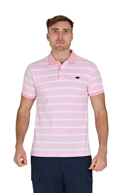 RAGING BULL Birdseye Stripe Pique Polo - Pink