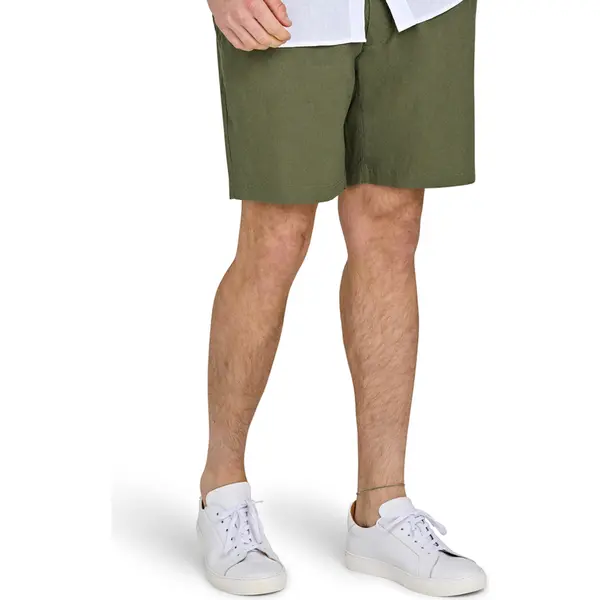 RAGING BULL Stretch Waist Linen Short - Olive