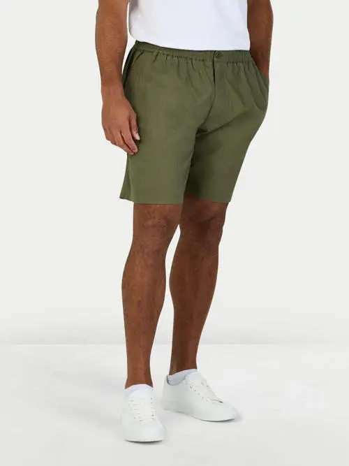 RAGING BULL Stretch Waist Linen Blend Short - Olive