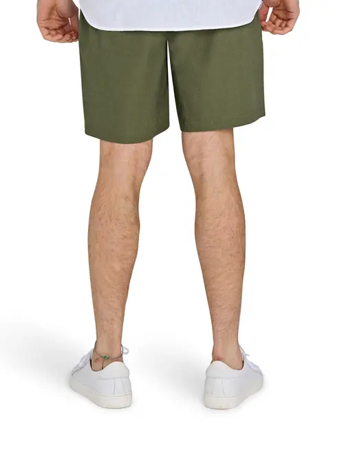 RAGING BULL Stretch Waist Linen Blend Shorts - Olive