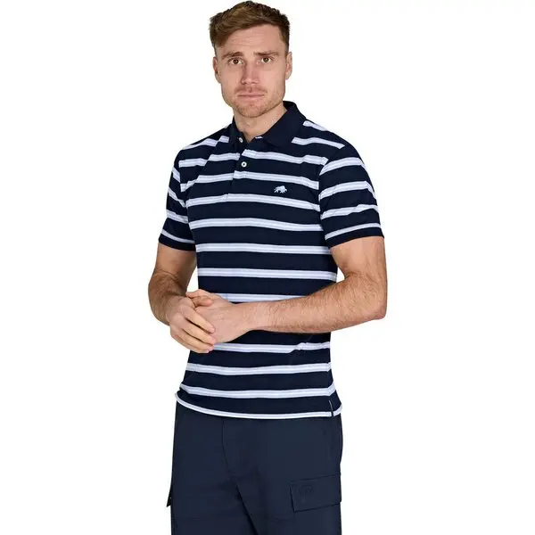 RAGING BULL Triple Stripe Birdseye Polo - Navy