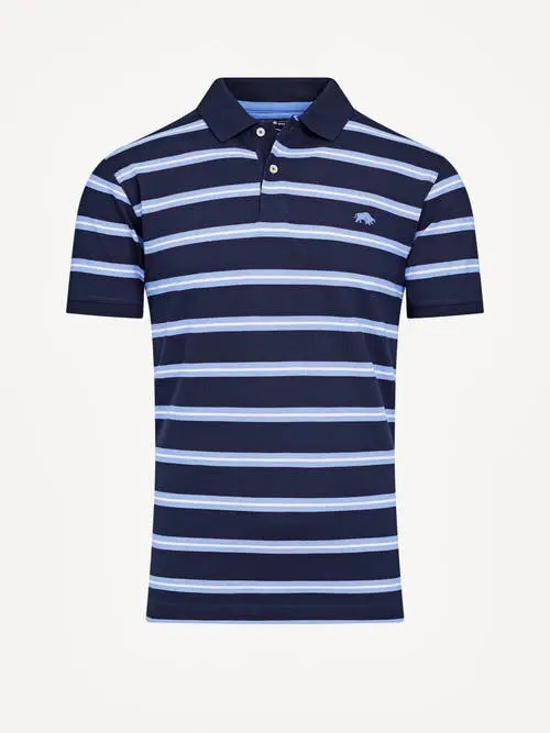 RAGING BULL Triple Stripe Birdseye Polo - Navy