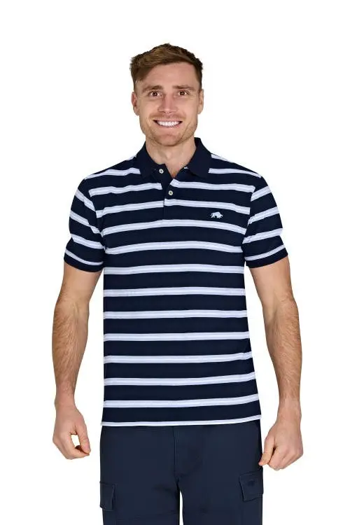 RAGING BULL Triple Stripe Birdseye Polo - Navy