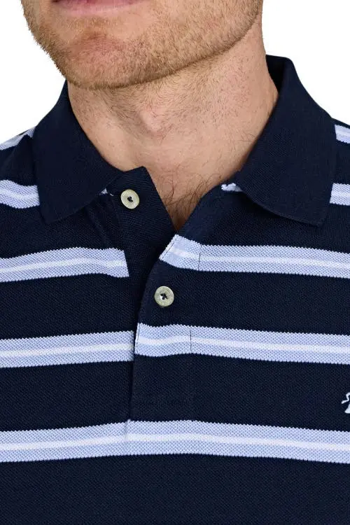 RAGING BULL Triple Stripe Birdseye Polo - Navy