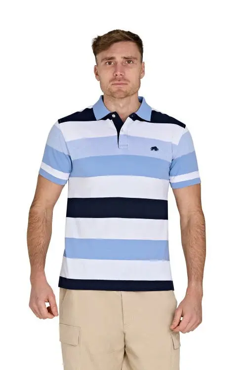 RAGING BULL Birdseye Hoop Pique Polo - Sky Blue