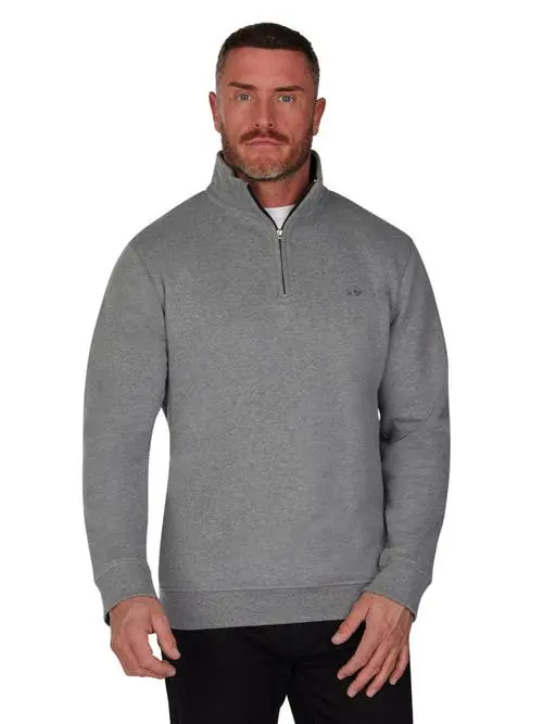 RAGING BULL Quarter Zip Sweatshirt - Grey Marl