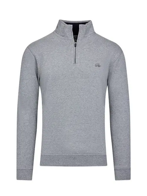 RAGING BULL Quarter Zip Sweatshirt - Grey Marl