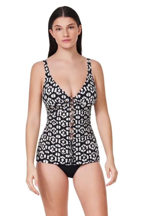 GOTTEX Braided V-neck D-cup Tankini Top - Black-white