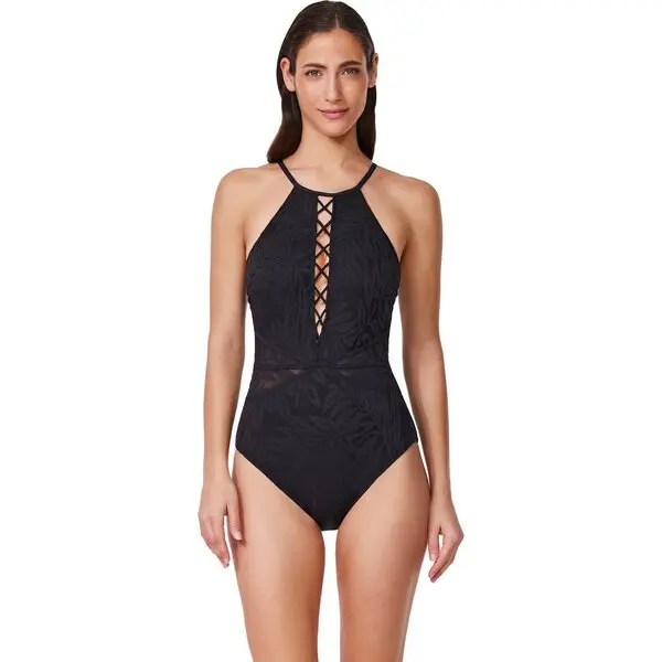 GOTTEX Skyfall Textured High Neck One Piece - Black