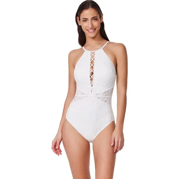 GOTTEX Skyfall Textured High Neck One Piece - White