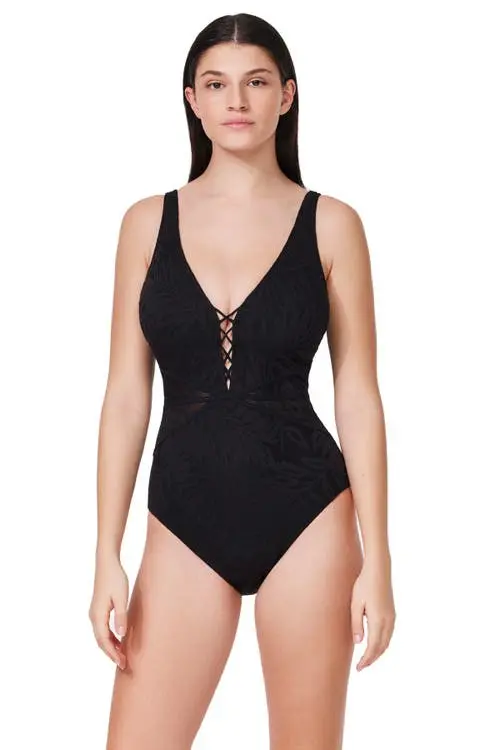 GOTTEX Skyfall Textured V-neck D-cup One Piece - Black