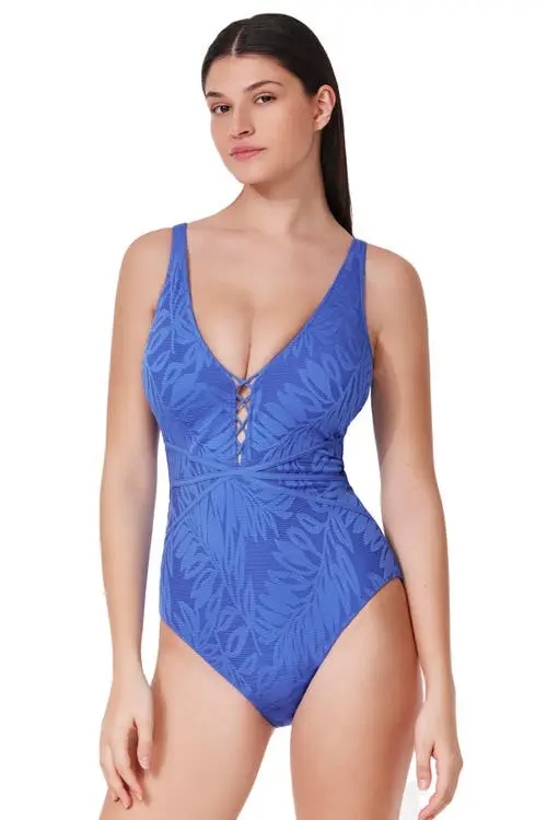 GOTTEX Skyfall Textured V-neck D-cup One Piece - Blue
