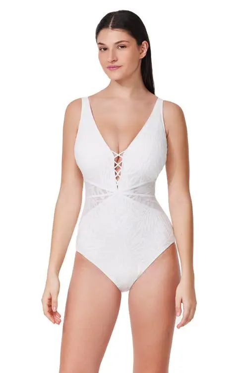 GOTTEX Skyfall Textured V-neck D-cup One Piece - White