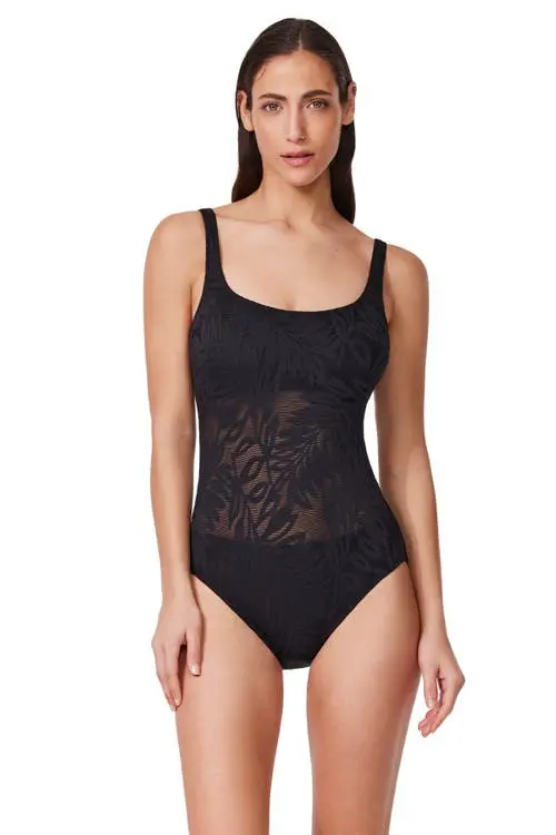 GOTTEX Skyfall Textured Square Neck One Piece - Black