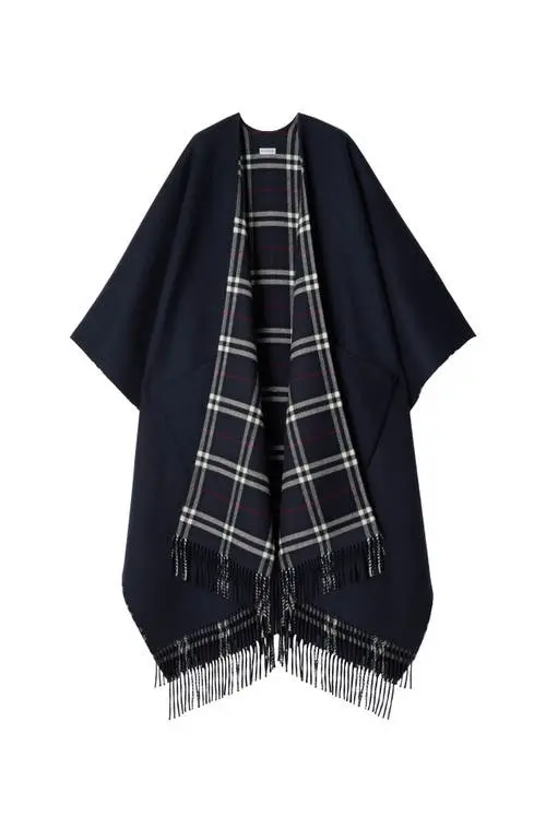 Burberry Reversible Check Wool Cashmere Cape - Ink Blue