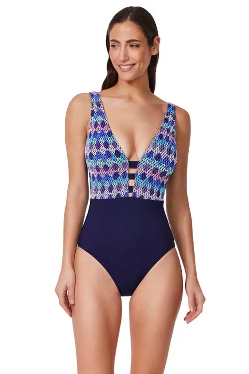 GOTTEX Retro Riviera Halter Crochet One Piece - Blue-multi