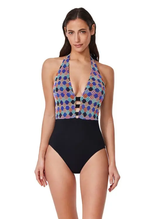 GOTTEX Retro Riviera Halter Crochet One Piece - Multi
