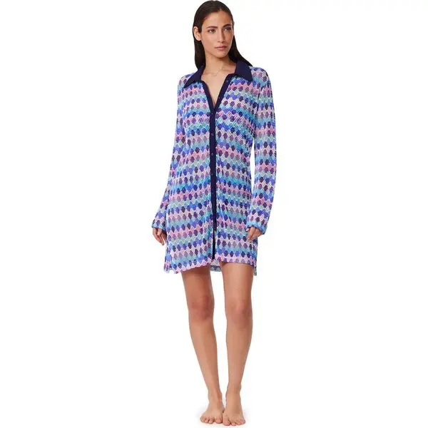GOTTEX Retro Riviera Netted Crochet Buttoned Tunic Cover-up