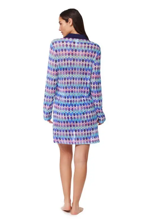 GOTTEX Retro Riviera Netted Crochet Buttoned Tunic Cover-up