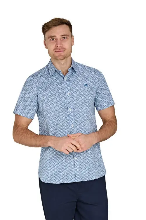 RAGING BULL Short Sleeve Cotton Poplin Shirt - Mid Blue