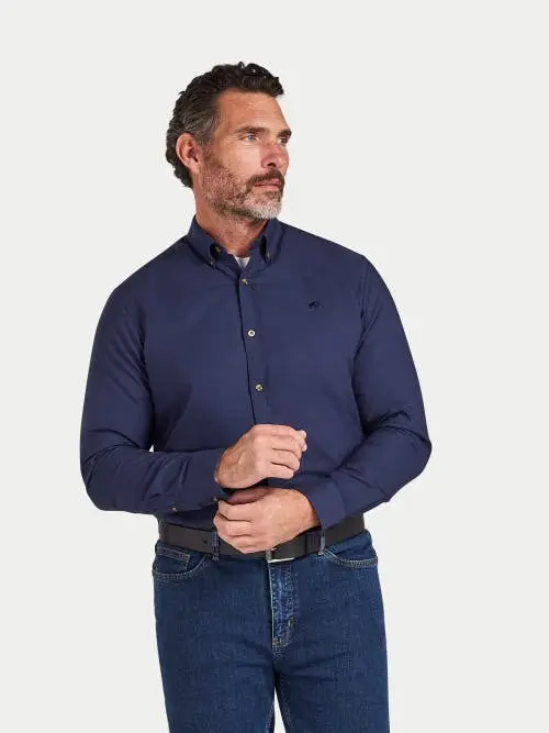 RAGING BULL Long Sleeve Oxford Shirt - Navy