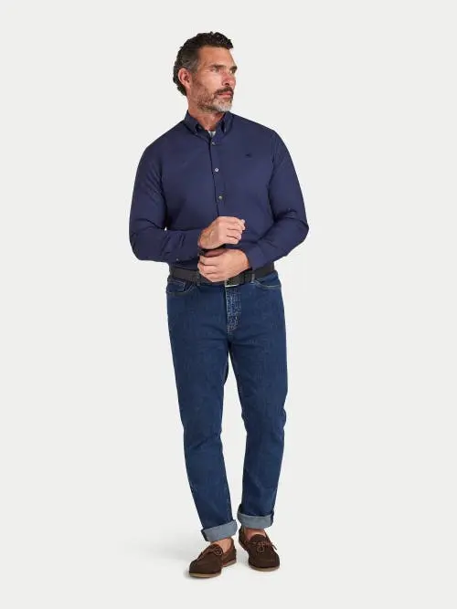 RAGING BULL Long Sleeve Oxford Shirt - Navy