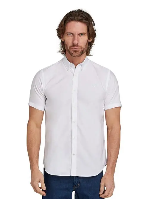RAGING BULL Short Sleeve Lightweight Oxford Shirt - White