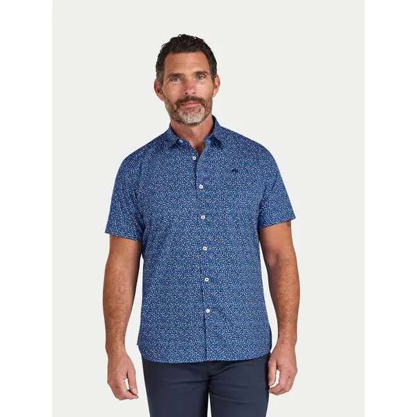 RAGING BULL Short Sleeve Flower Bud Shirt - Navy