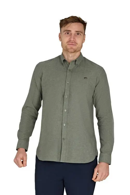 RAGING BULL Long Sleeve Linen Shirt - Olive