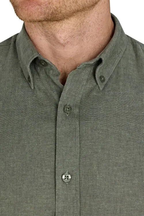 RAGING BULL Long Sleeve Linen Blend Shirt - Olive