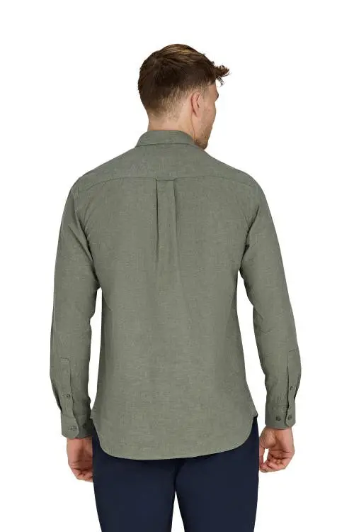 RAGING BULL Long Sleeve Linen Blend Shirt - Olive