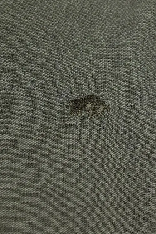 RAGING BULL Long Sleeve Linen Blend Shirt - Olive