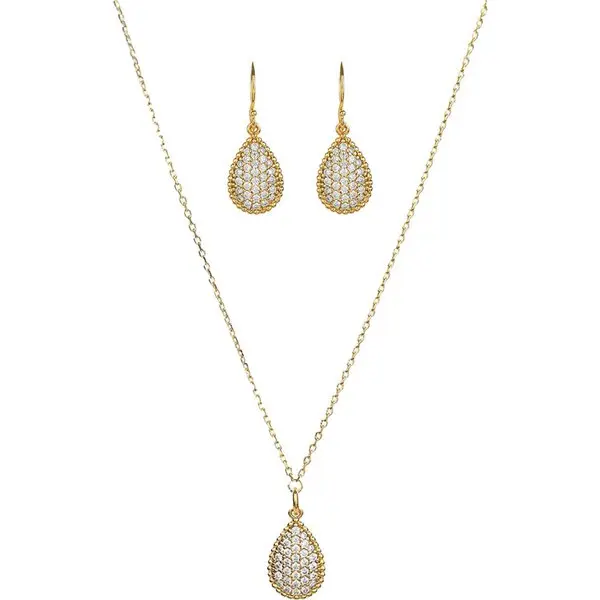 BEARFRUIT JEWELRY Sterling Silver Leah Crystal Necklace & Earring Set - Gold