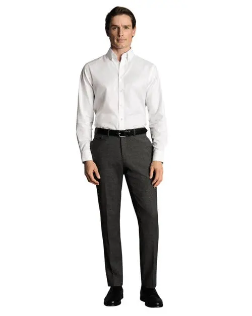 CHARLES TYRWHITT Slim Fit Stretch Wool Trousers - Dark Grey