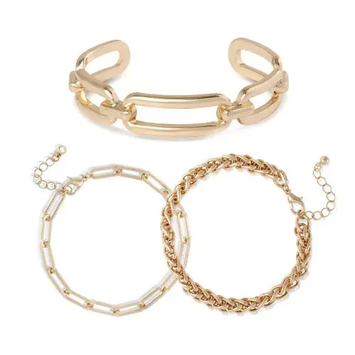 Bcbgmaxazria Chain Cuff Bracelet Set Of 3 - Gold