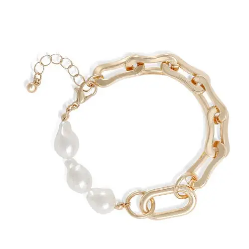 Bcbgmaxazria Link Bracelet With Faux Pearls - Gold