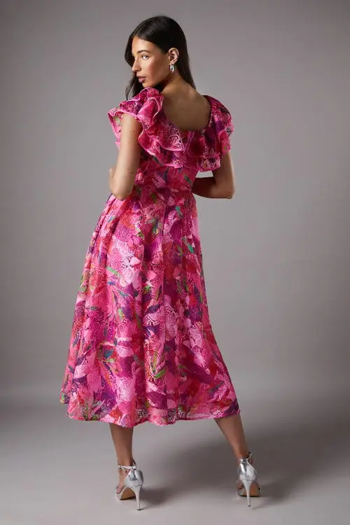 Coast Frill Sleeve Printed Midi Dress