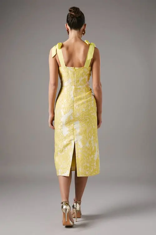 Coast Jacquard Pencil Midi Dress - Yellow