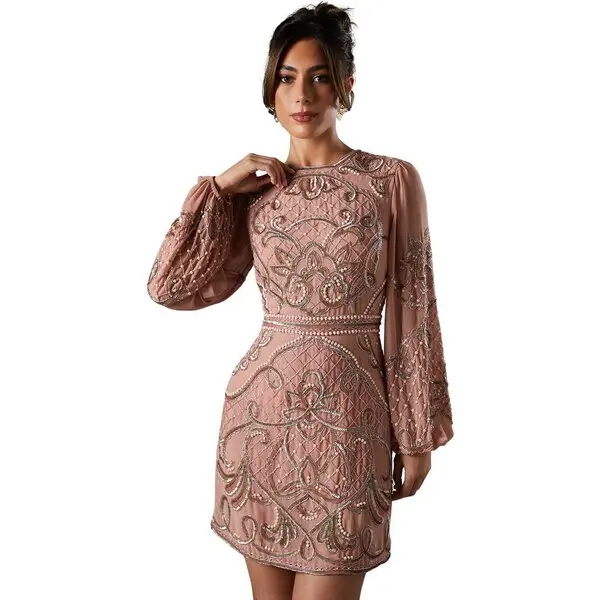 Coast Muse Chiffon Embellished Mini Dress - Nude