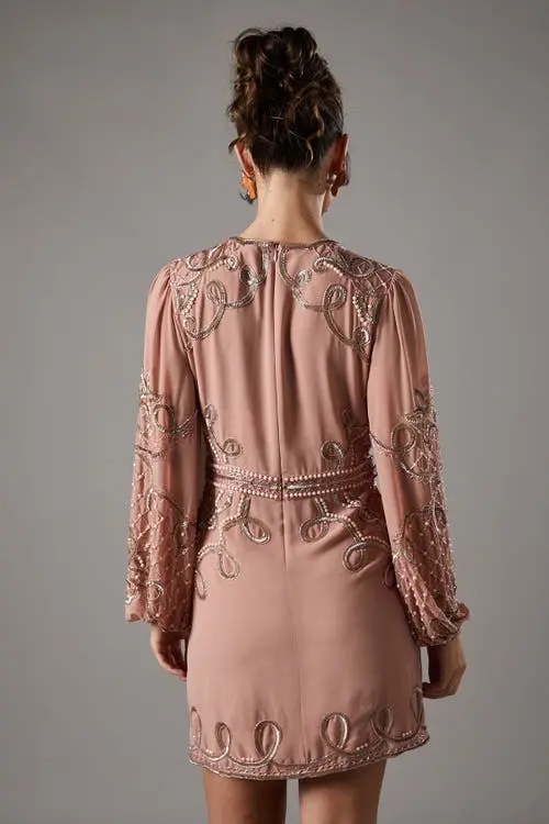 Coast Muse Chiffon Embellished Mini Dress - Nude