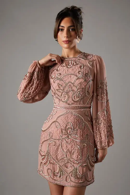 Coast Muse Chiffon Embellished Mini Dress - Nude