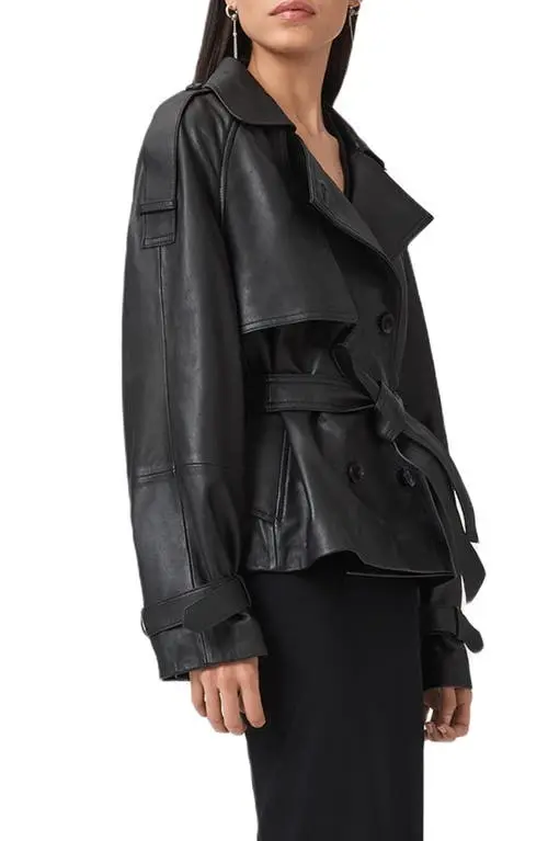 ALLSAINTS Reed Leather Trench Jacket - Black