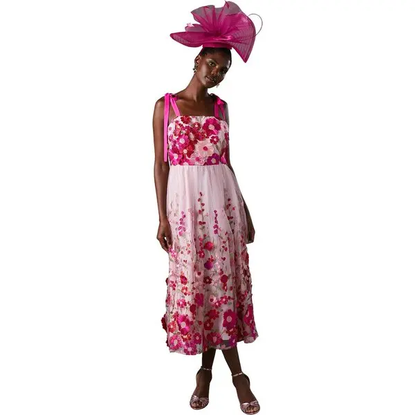 Coast Embroidered Mesh Midi Dress - Pink